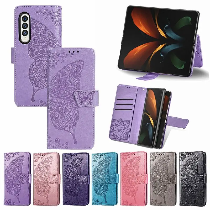 Solid-Color-Leather-Card-Wallet-Embossing-Butterfly-Phone-Case-For ...