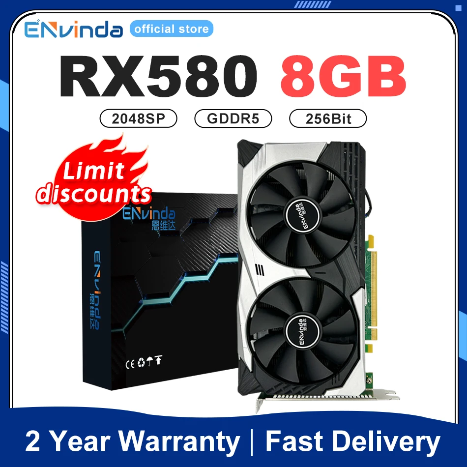 2023 Radeon RX 580 8GB Gddr5 256bit GPU Computer Game Video Card RX580 ...