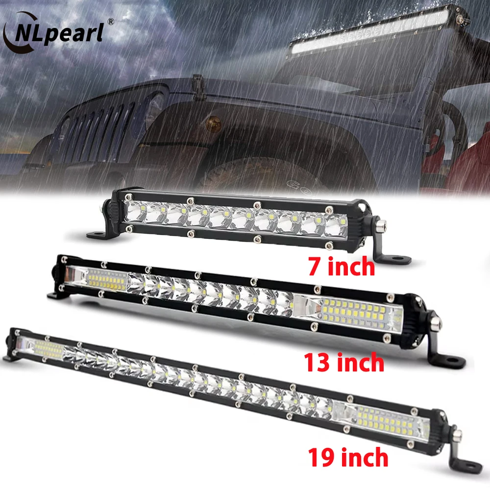 NLpearl Slim 7" 13" 19" Inch Led Bar Light Spot Offroad 4x4 LED Work ...