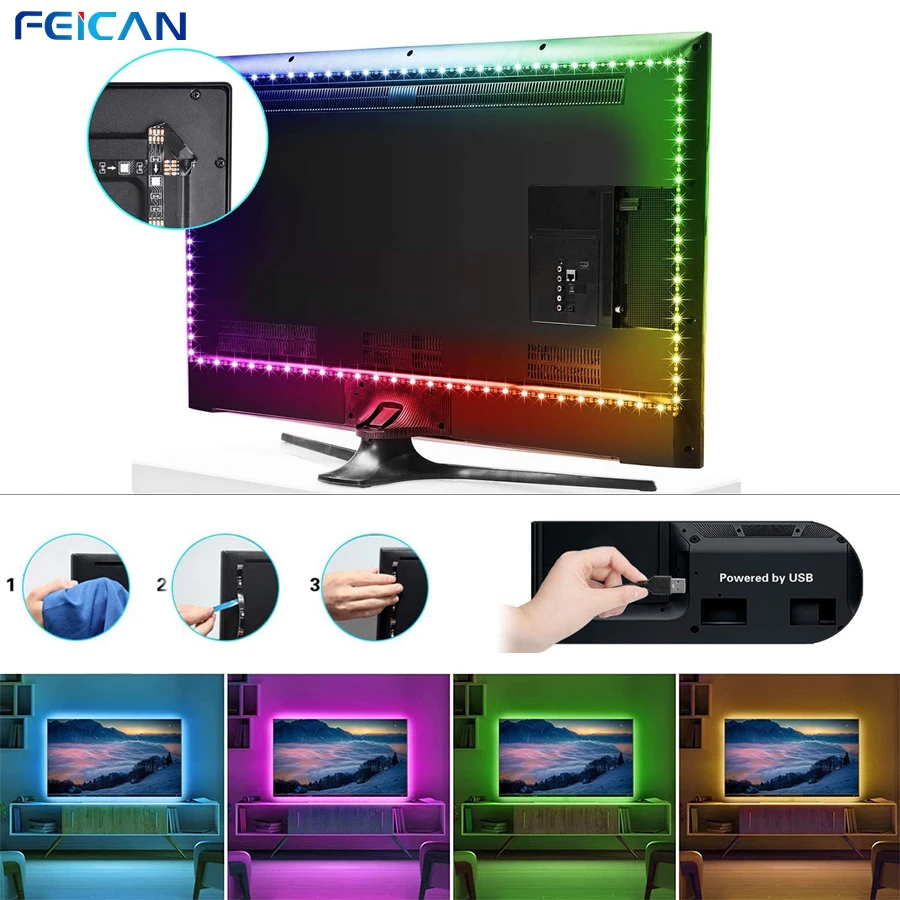 Gaming Lights LED Strips 2M For Monitor TV Backlight Behind Ambient USB ...
