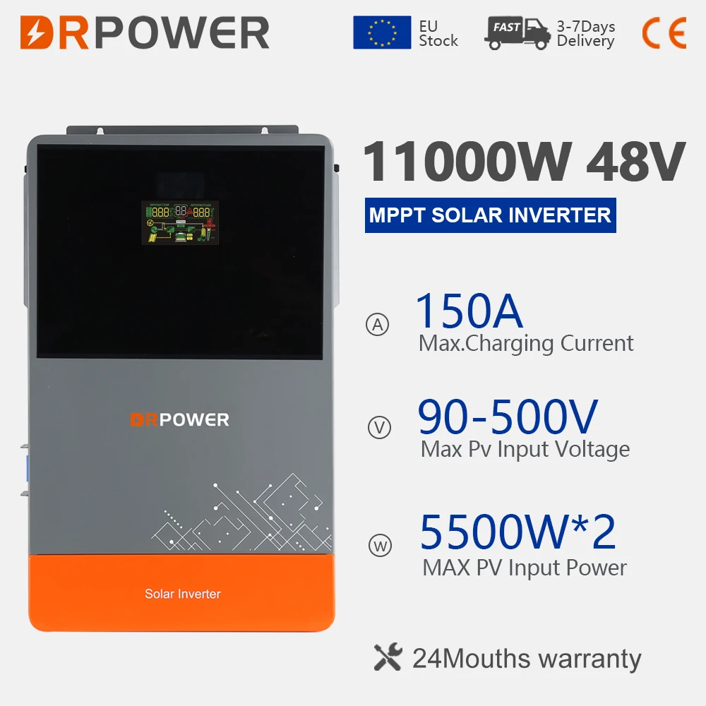 DRPOWER Dual MPPT Hybrid Solar Inverter 11KW 48V Pure Sine Wave ...