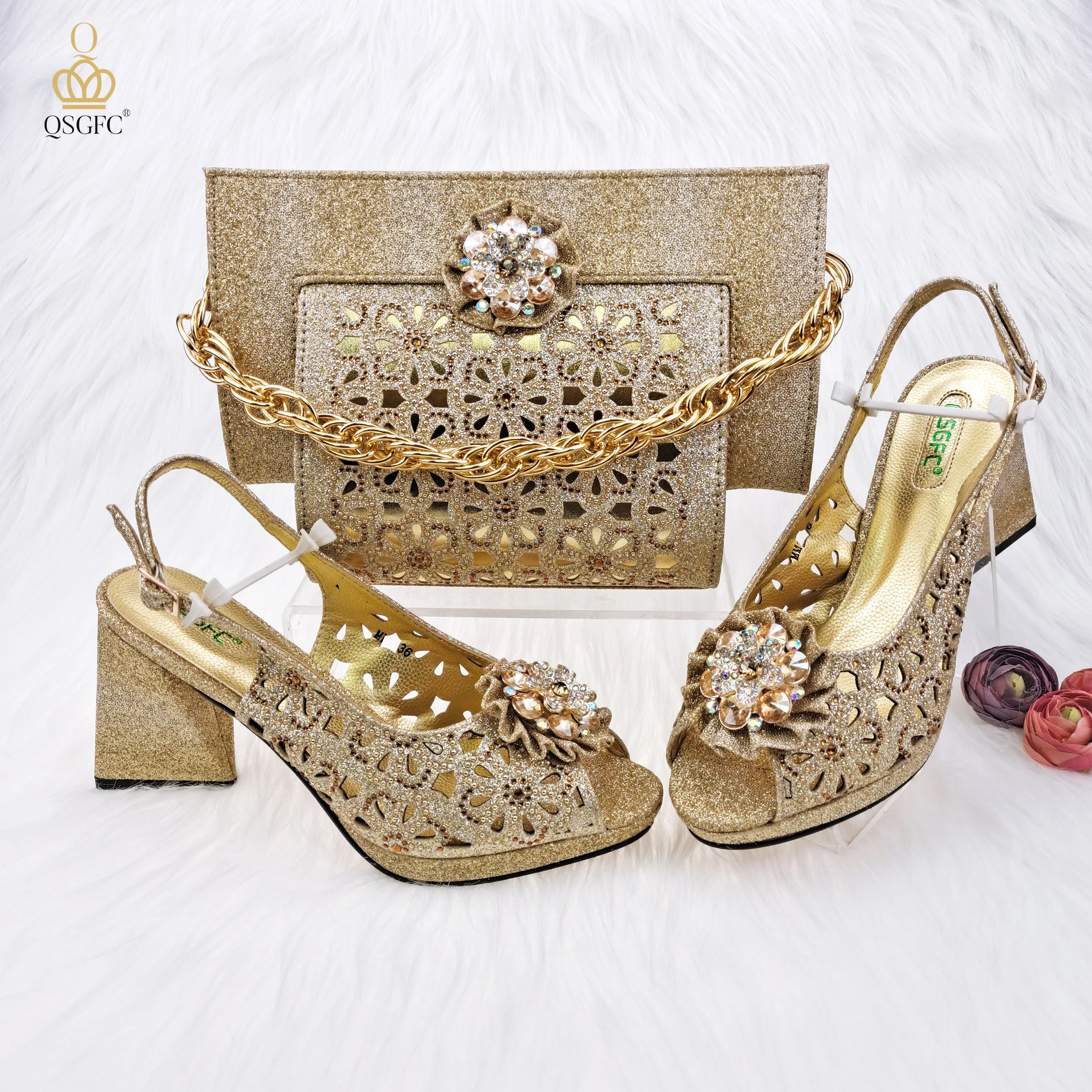 QSGFC Newest Gold Color Cutout Pumps High Heels Decorated with ...