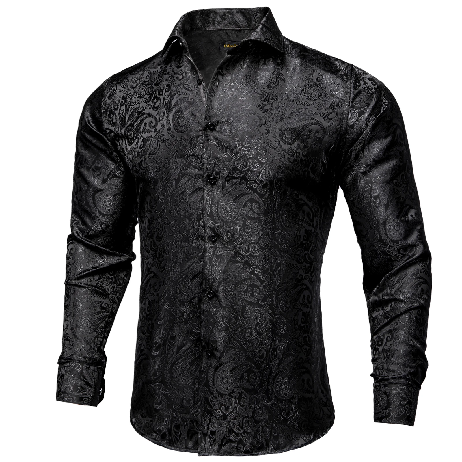 DiBanGu-Silk-Polyester-Dress-Shirts-for-Men-Black-Solid-Paisley-Red ...