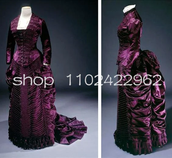 Grape-Purple-History-Bustle-Prom-Dress-for-Women-Long-Sleeve-Ruffles ...