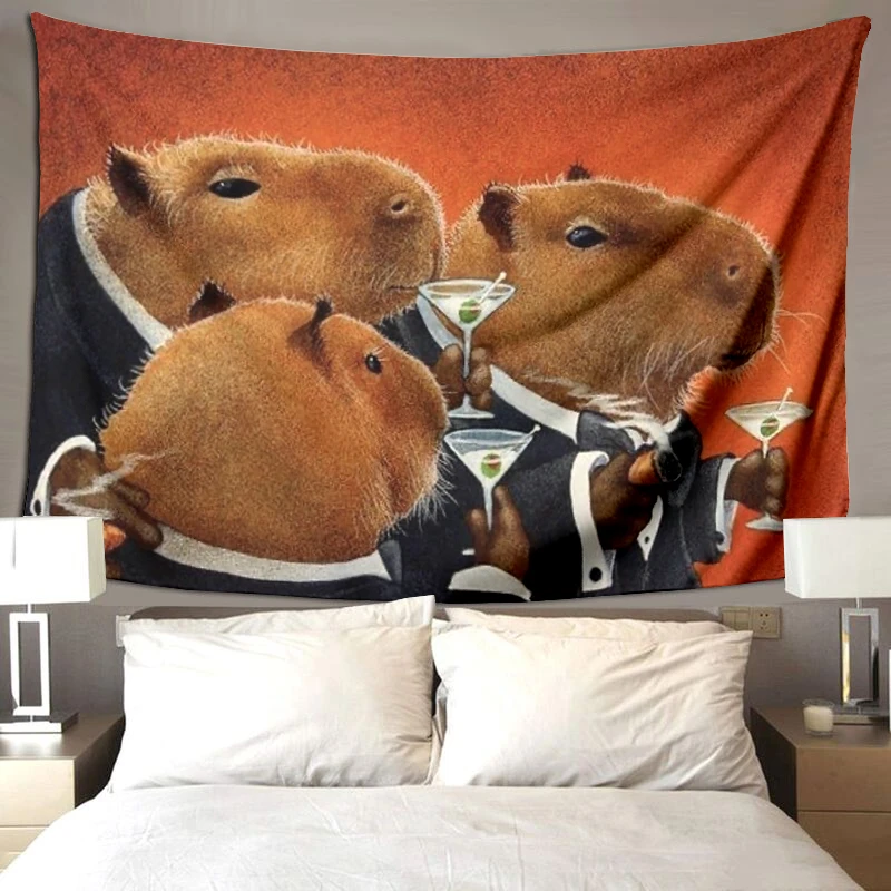 Capybara Club Wall Painting | Funny Tapestry Capybara | Tapestry Wall ...