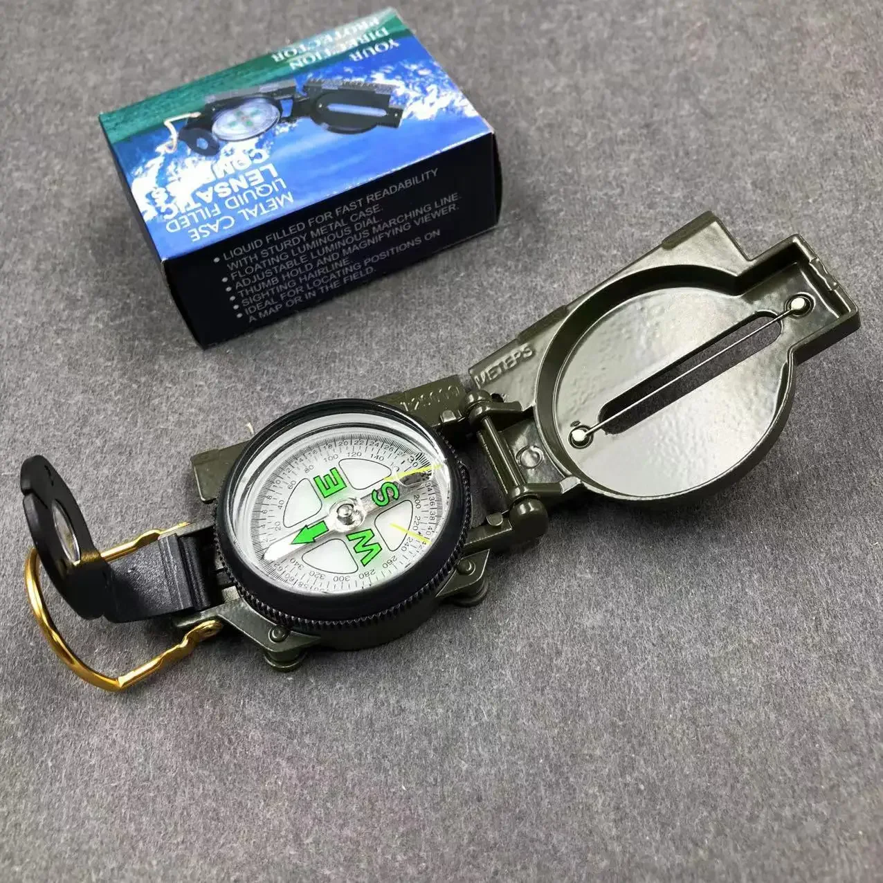 New Compass Outdoor Camping Folding Len Compass Green Hiking Survival ...