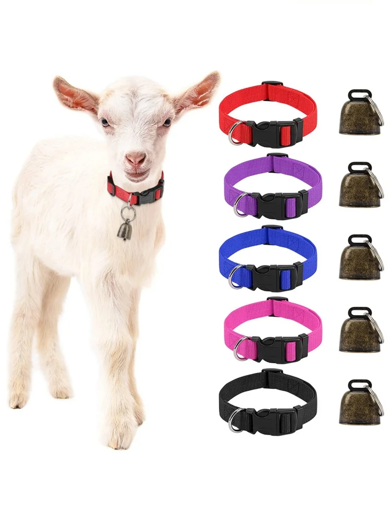 5 Pack Goat Collar with Bell Grazing Copper Bells and Adjustable Nylon ...