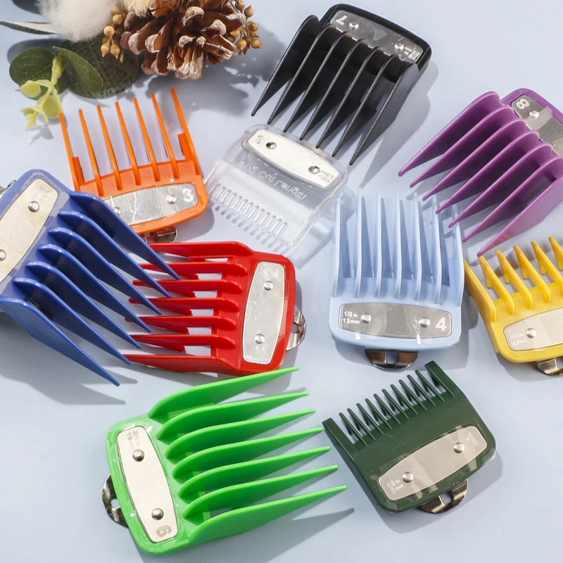 10 Sizes Set Solid Colorful Barber Hair Clipper Guards Comb Metal Hook ...
