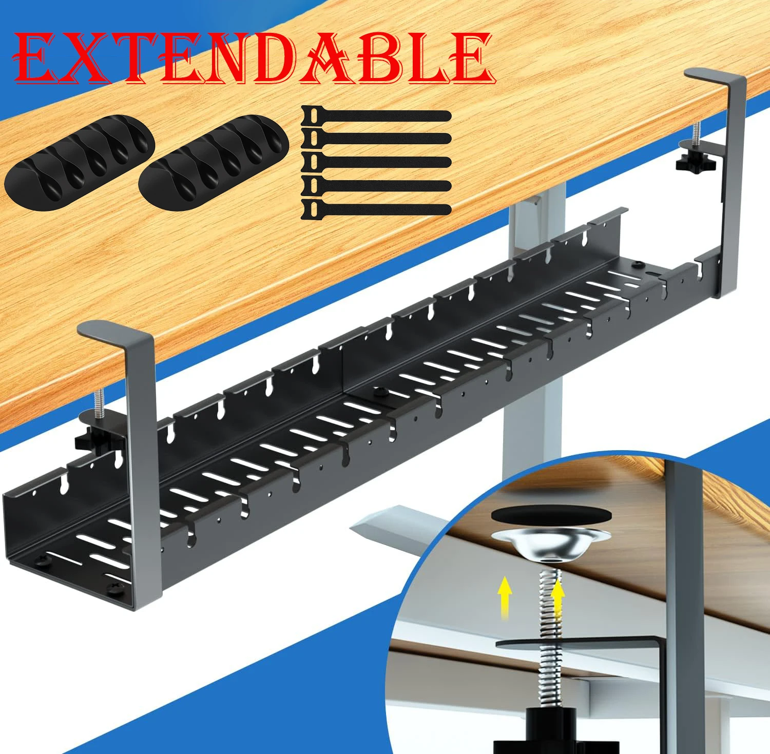 Extendable Under Desk Cable Management No Drilling Metal Cable Tray ...