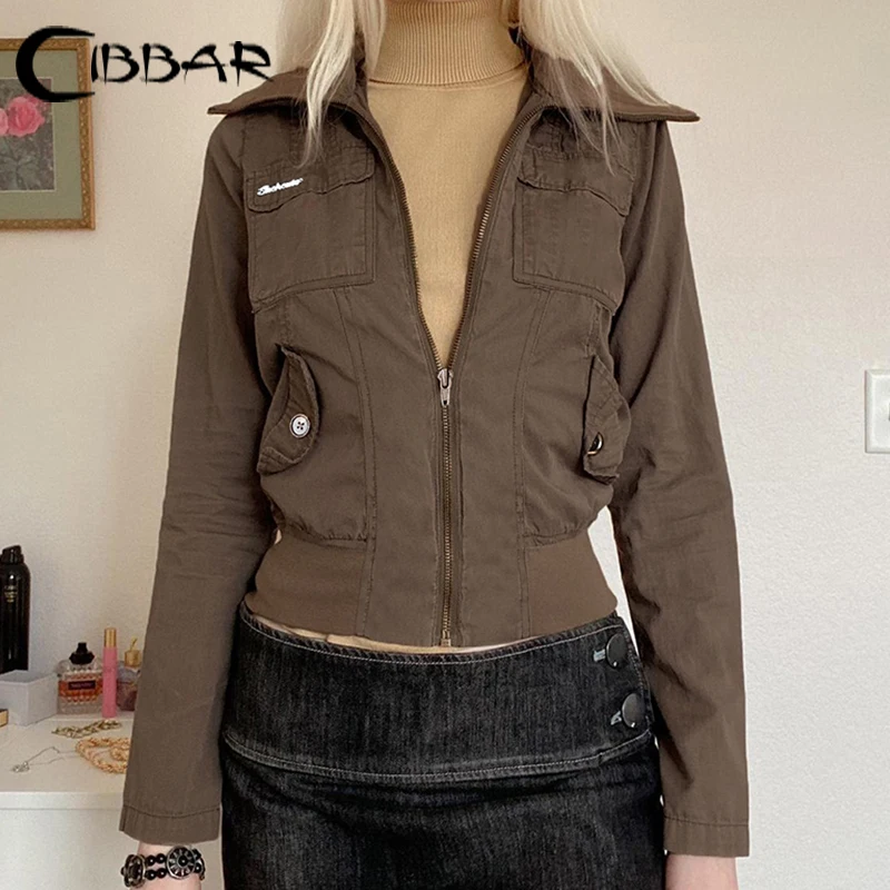 CIBBAR-Vintage-y2k-Cargo-Jacket-Women-Full-Zip-Up-Long-Sleeve-Pockets ...