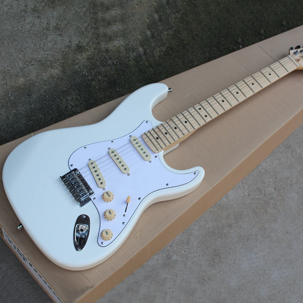 6-Strings-White-Electric-Guitar-with-SSS-Pickups-Maple-Fretboard-Cream ...