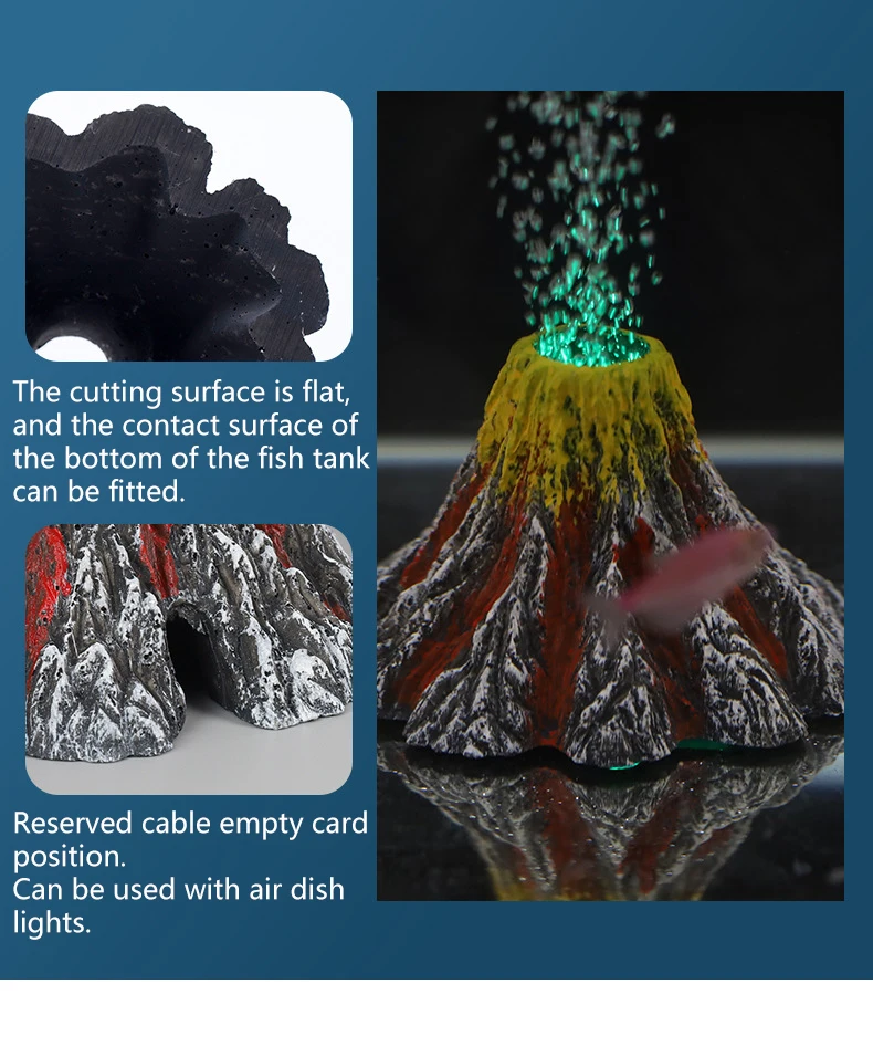 Fish Tank Volcano Bubbler Aquarium LED Lights - Aquarium Volcano Ornam ...