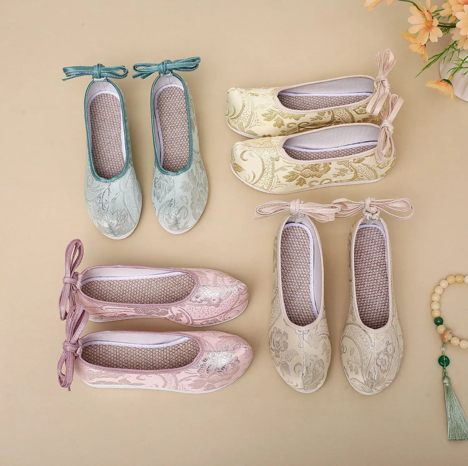 2026 Women's Multi-Color Patterned Chinese Hanfu Flats Bow Decor ...