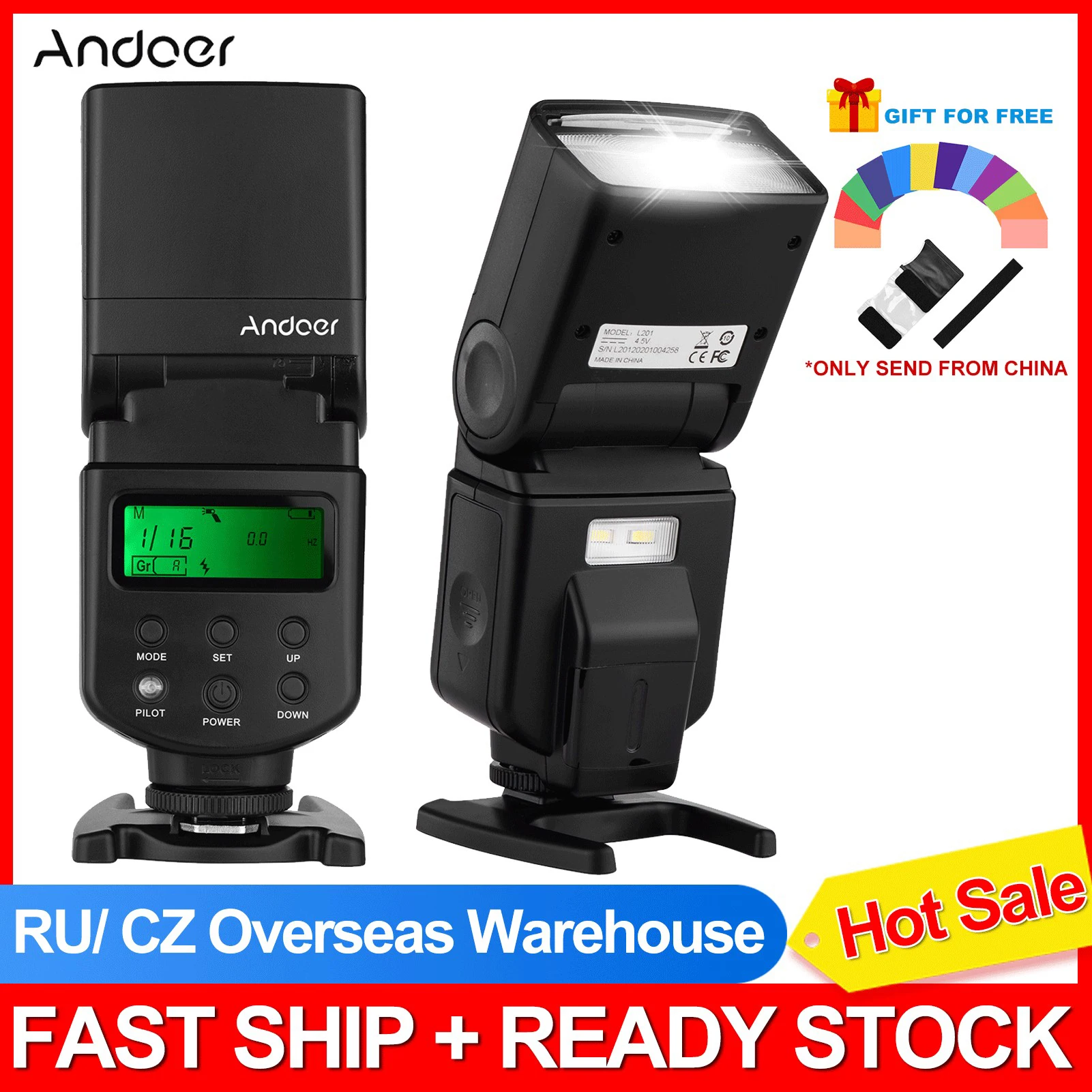 Andoer-Speedlite Flash Universal para câmeras DSLR, LED ajustável Fill ...