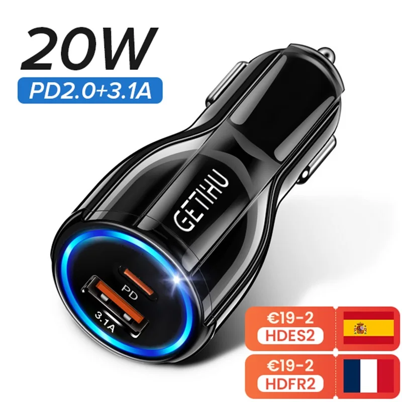 GETIHU-20W-Dual-USB-Car-Charger-LED-Fast-QC-Charging-Phone-Charge-Plug ...