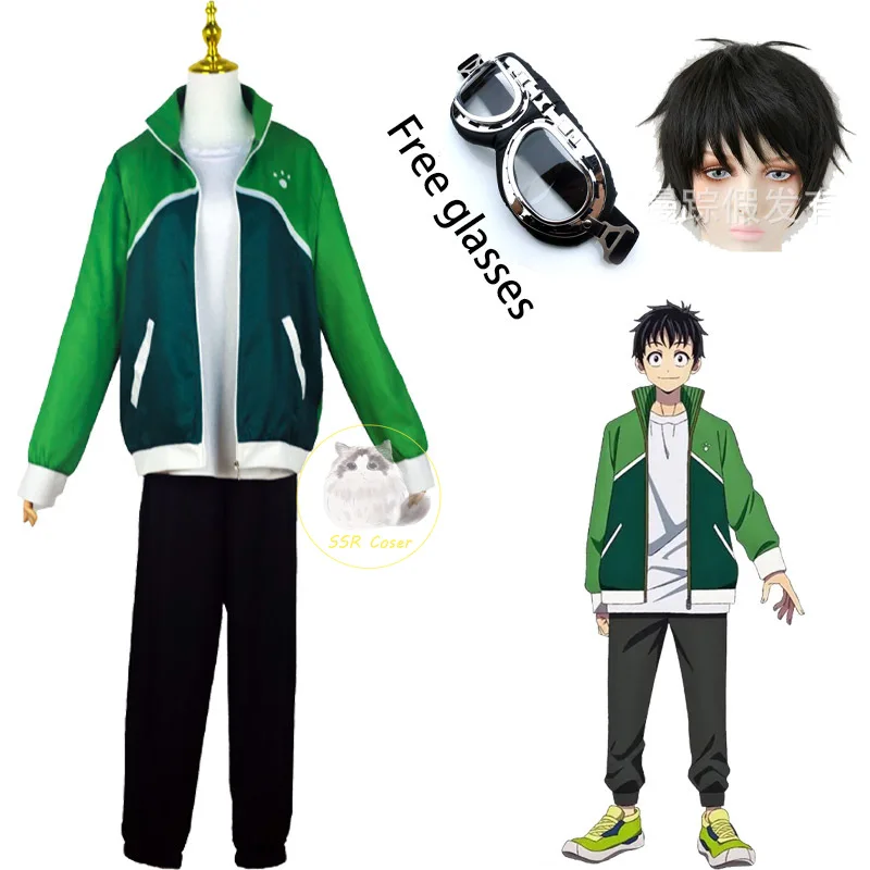 Zom-Disfraz de Cosplay de Akira Tendou, peluca corta negra, gafas ...
