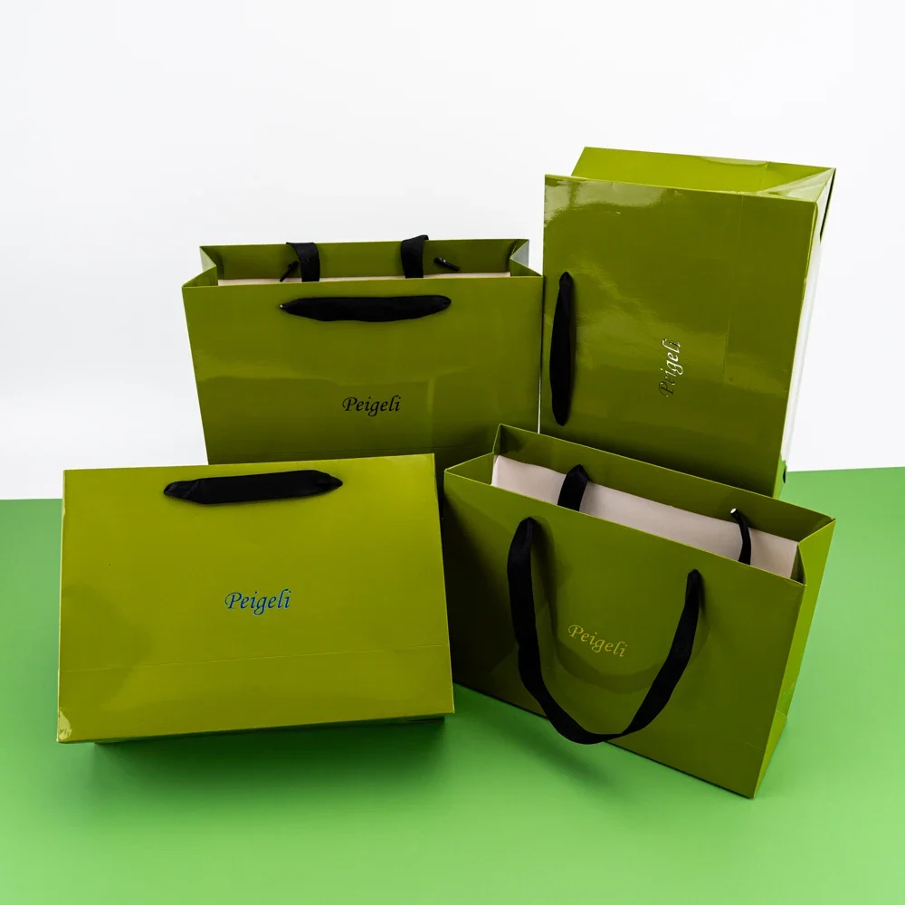 24pcs-Bulk-Tote-Bag-Custom-Logo-Grass-Green-Paper-Packaging-Handbag ...