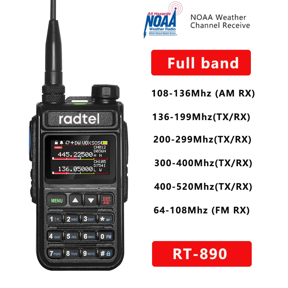 Radtel RT-890 Radio bidirezionale Walky-Talky AM Aviation Air Band Ham Color LCD Police Marine ...