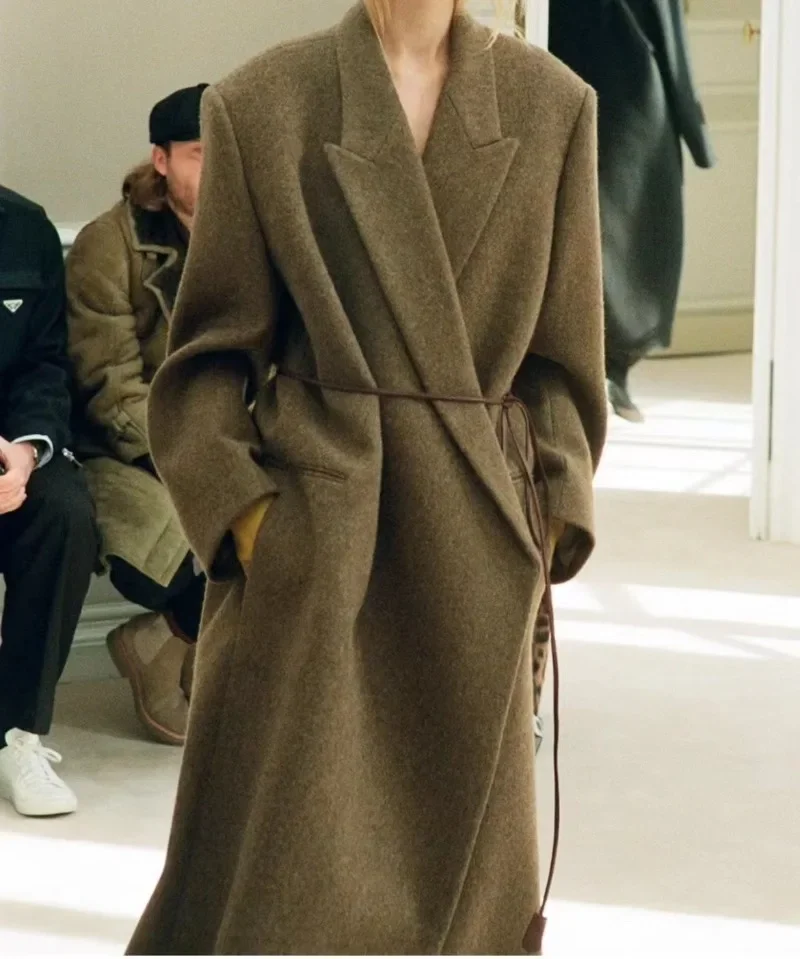 Wool Coat Female Autumn and Winter Ladies Minimalist Belt Tweed Jacket ...