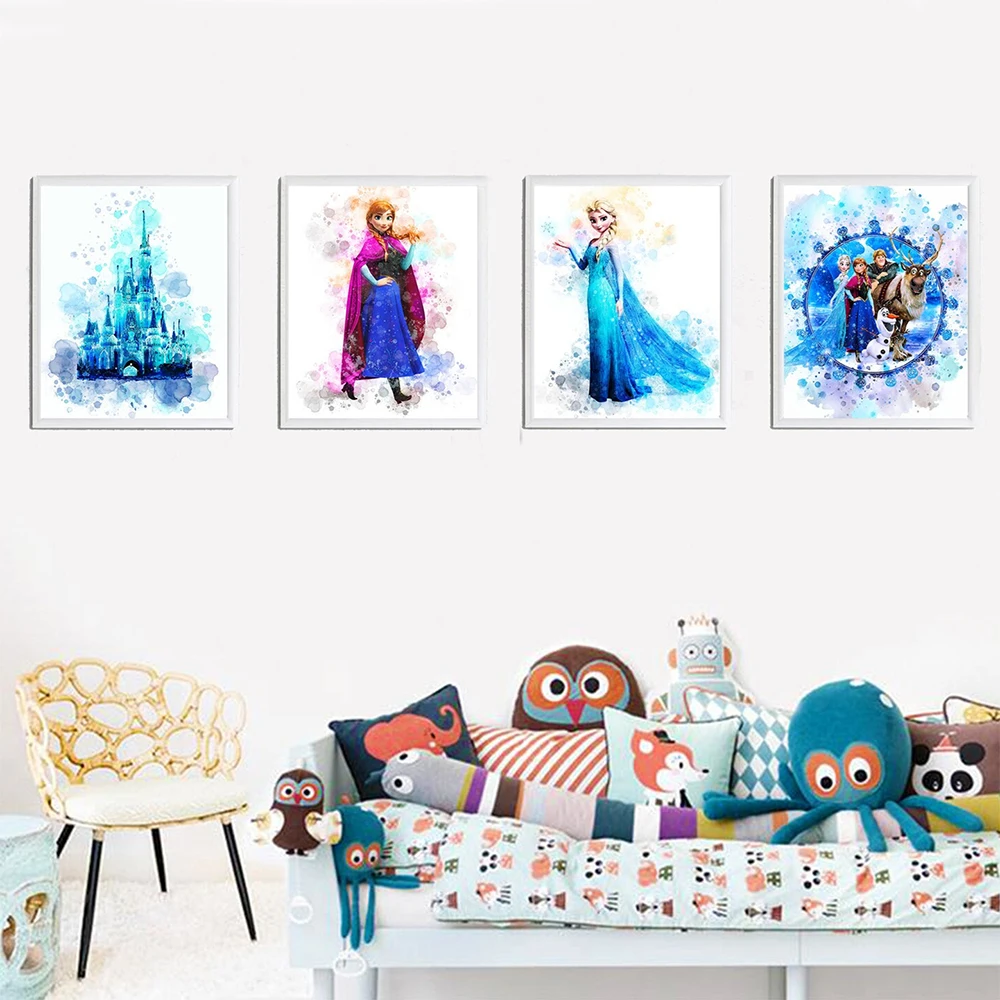 Elsa-Anna-Disney-Castle-Frozen-Watercolor-Poster-and-Print-Princess ...