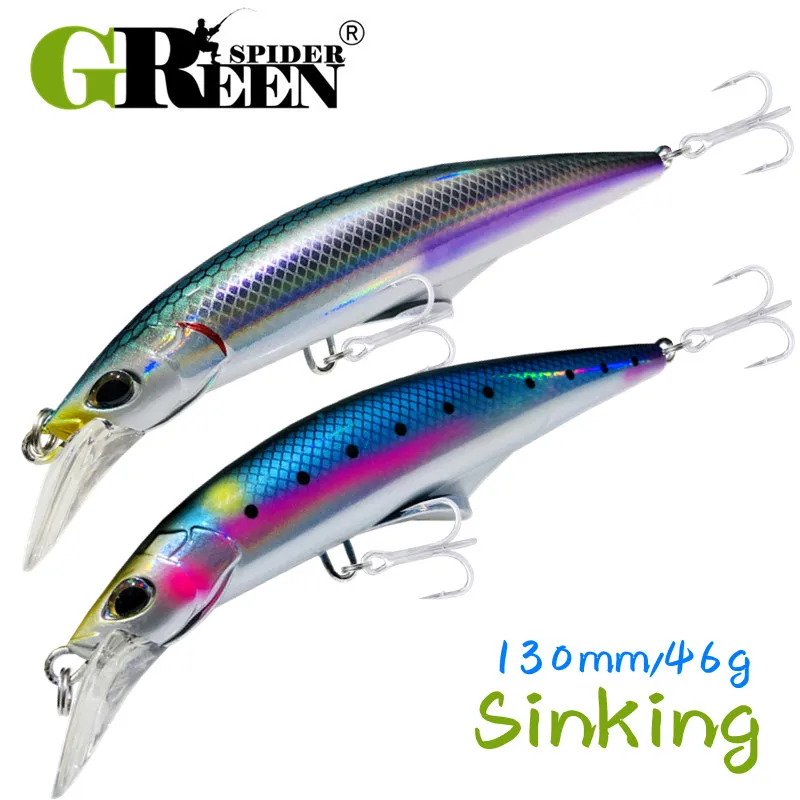 GREENSPIDER-Minnow-Sinking-Fishing-Lure-Saltwater-Small-Hard-Bait-130mm ...