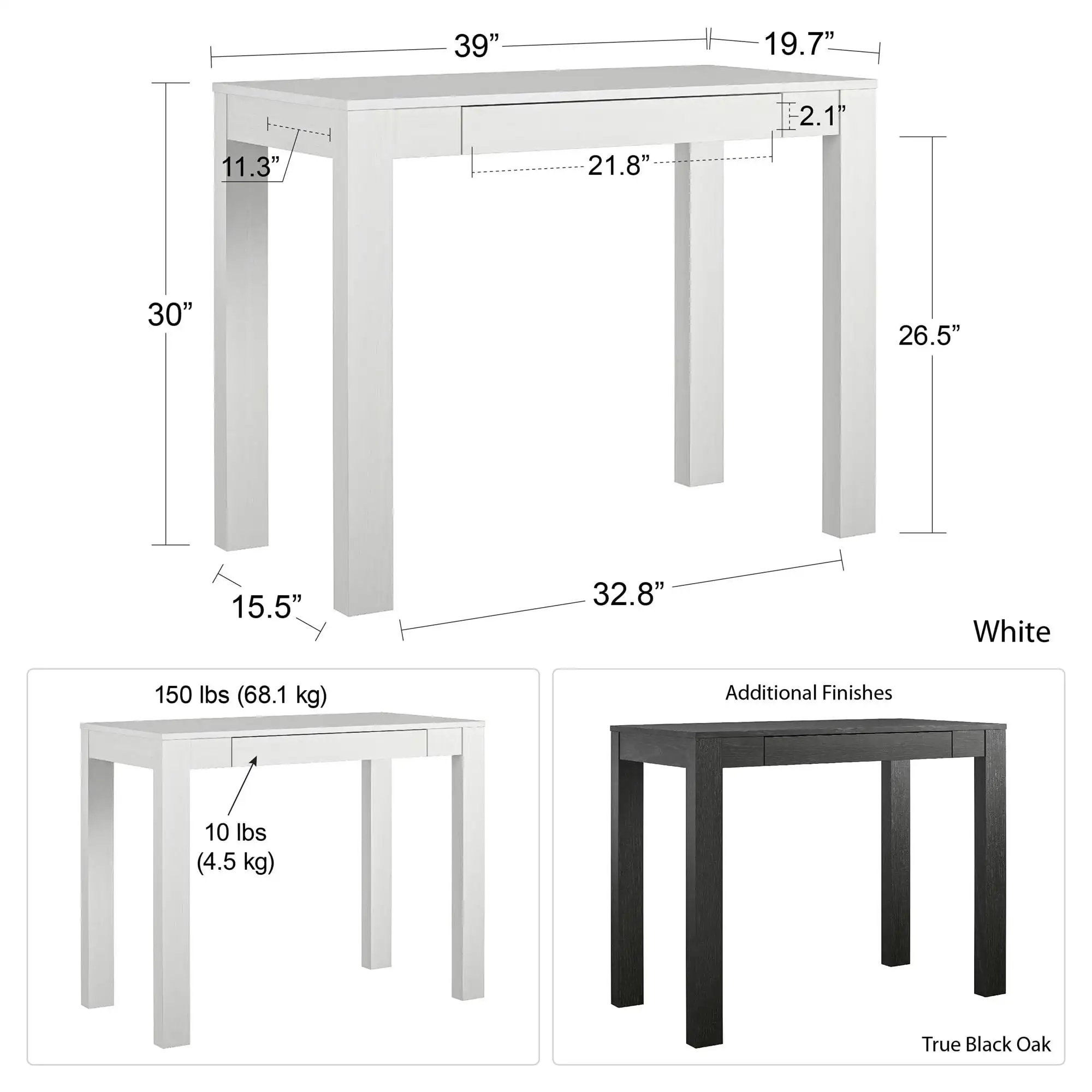 Parsons Desk, White Laminated MDF Computer Desk Desk Table Study Table ...