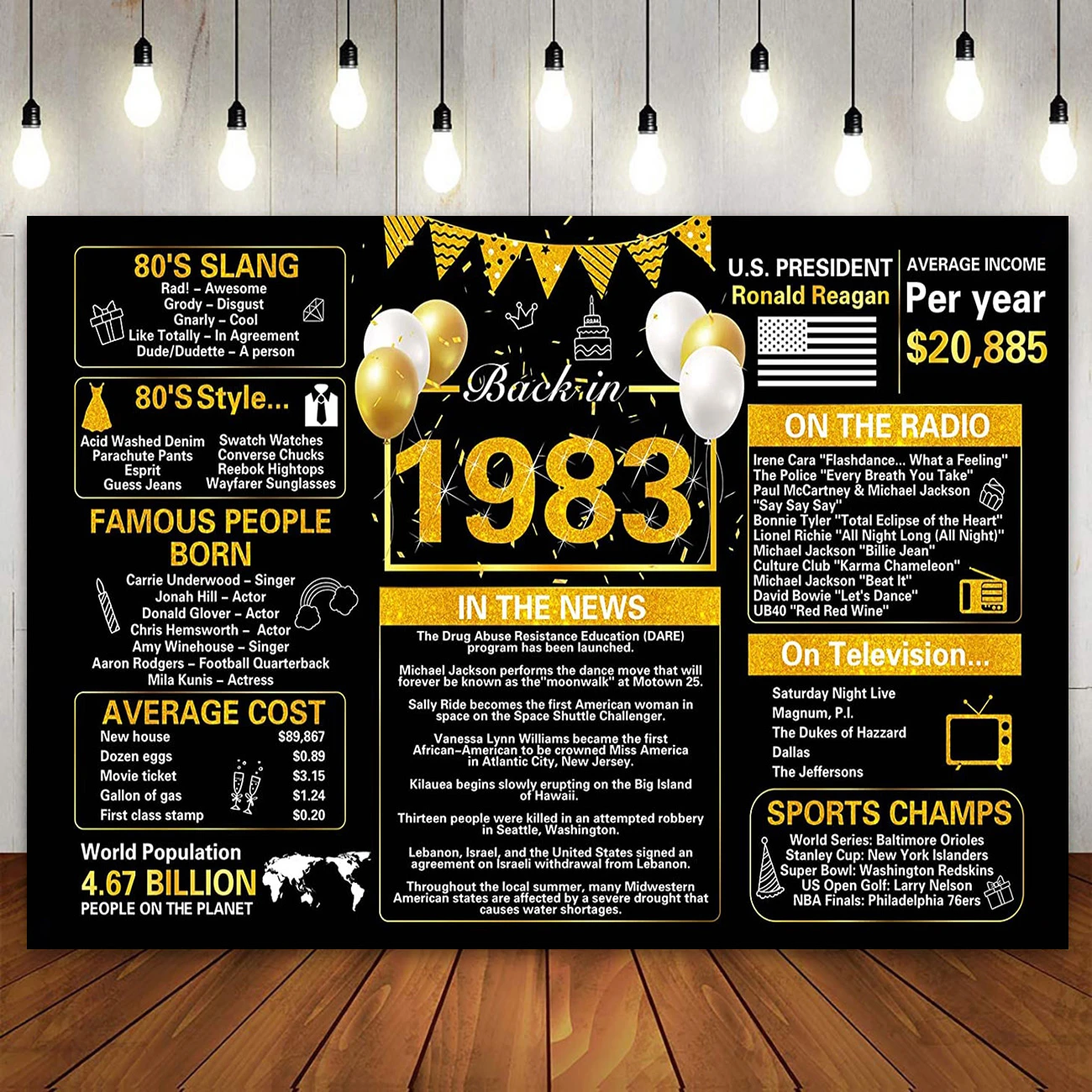 Black Gold 40th Birthday Party Decoration Cake Banner Backdrop Back In ...