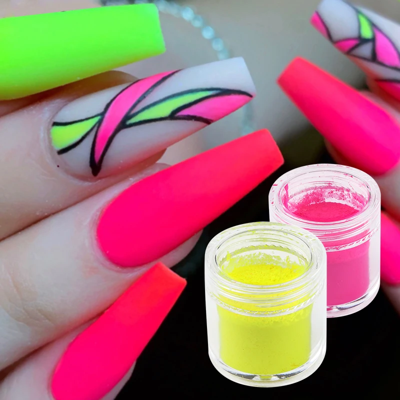 3 Colors/set Fluorescent Nails Neon Pigment Powder Rainbow Candy Dust ...