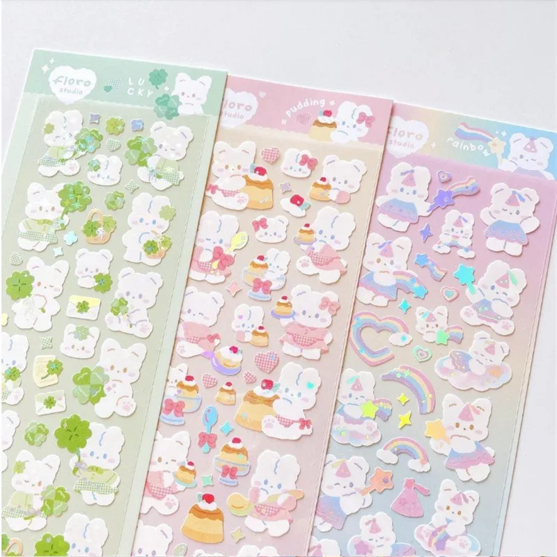 1pc-Korean-Cute-Sticker-Kawaii-Bling-Bunny-Rainbow-Four-leaf-Pudding ...