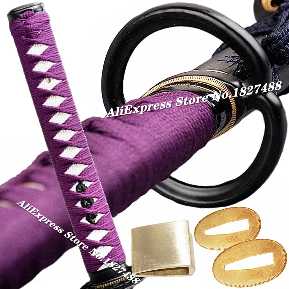 26CM-Purple-Ito-Katana-Tsuka-Japanese-Sword-Musashi-Tsuba-Fittings-Set ...
