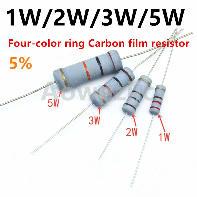 50pcs-5W-Carbon-film-resistors-5-0-1R-0-91R-Ring-Power-Resistor-R12J-0 ...