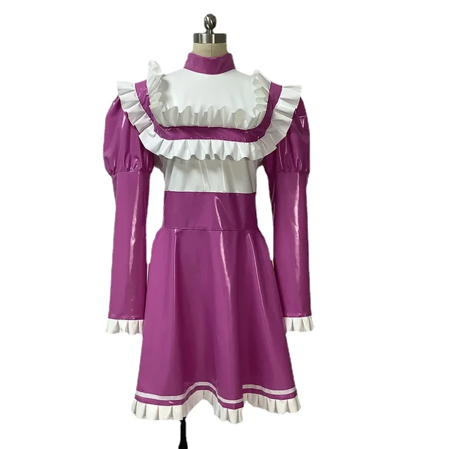 Sissy Sexy Shiny PVC Leather Dress With Zippers Back Puffs Sleeves Faux ...