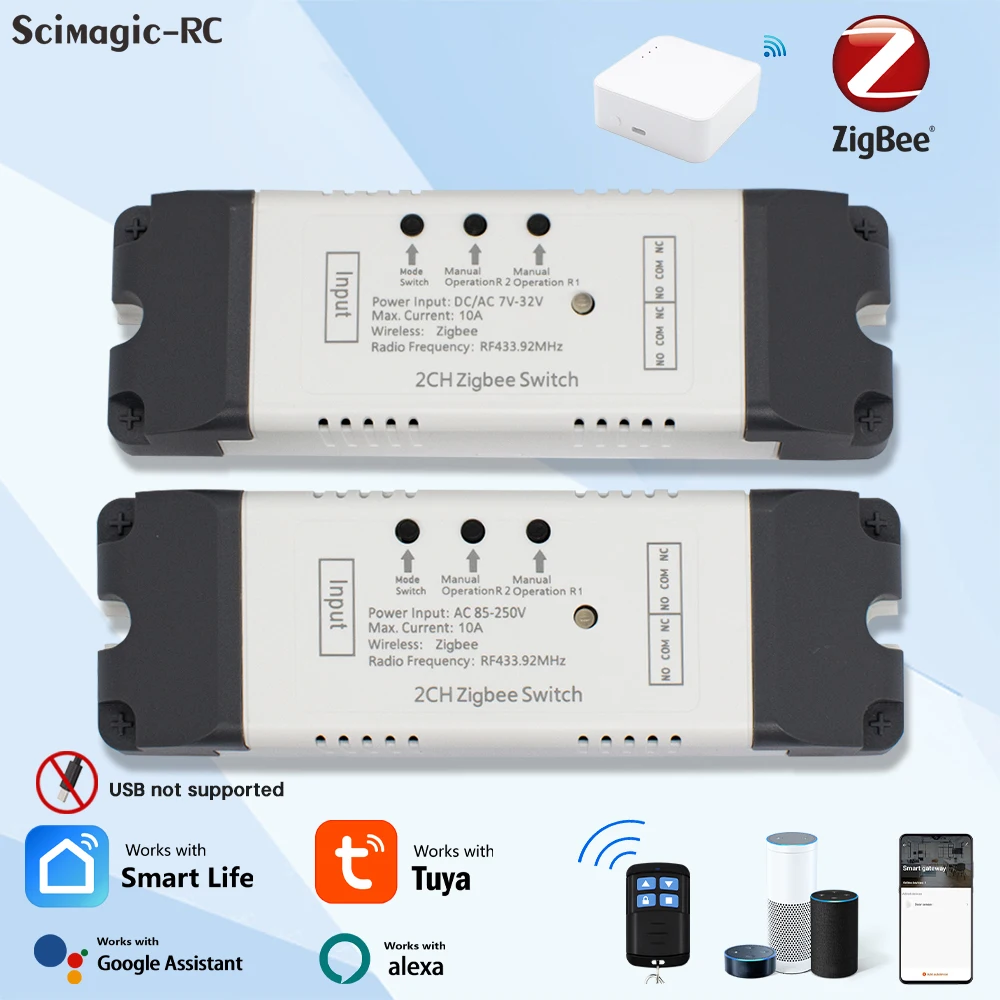 Dry Contact 2CH Tuya Smart Zigbee Switch 2 Channels Relay Board RF ...