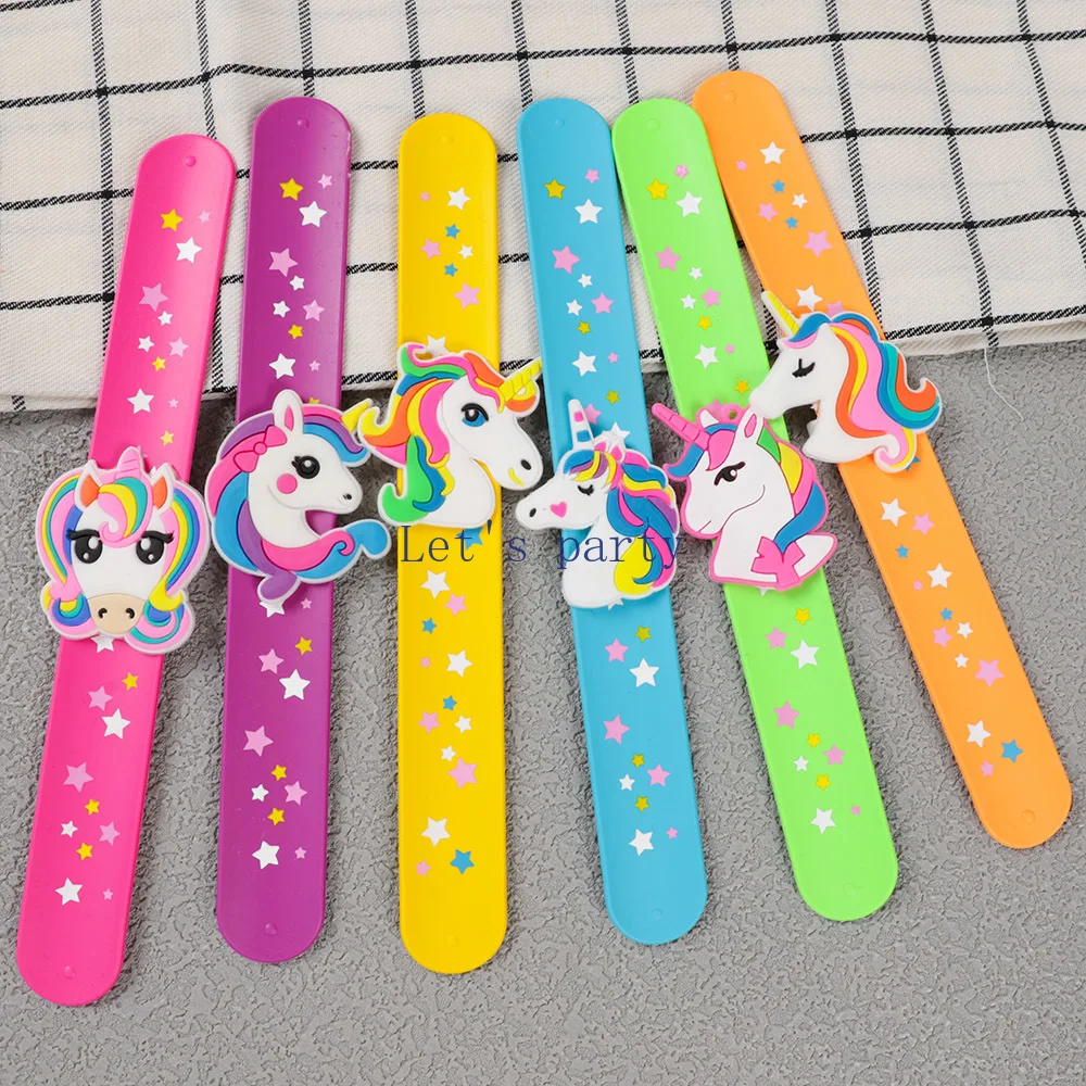6Pcs-Cartoon-Unicorn-Star-Silicone-Slap-Bracelets-Wristband-Toys-for-Kids-Birthday-Party-Favors ...