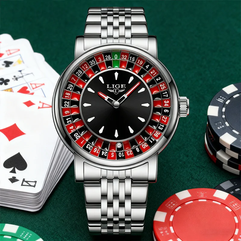 LIGE Creative Mens Watches Roulette Game Dial Fashion Man Watch ...