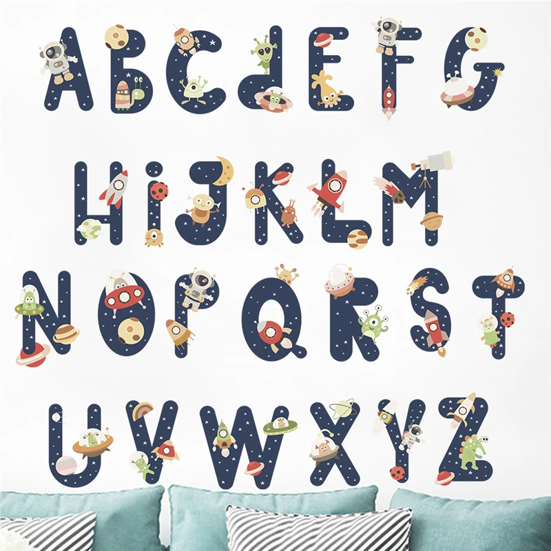 Astronaut-Spaceship-Rocket-Star-Letters-Wall-Stickers-For-Kids-Room ...