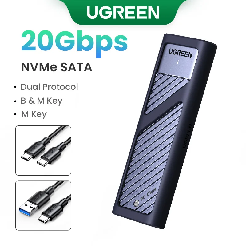 Carcasa para SSD UGREEN M2, adaptador para SSD SATA NVMe M.2, 20 Gbps, USB 3.2 Gen2, carcasa ...