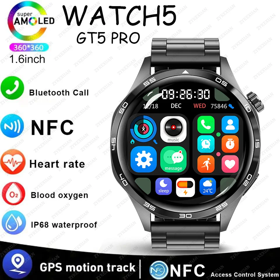 2024-New-NFC-Smart-Watch-For-Men-GPS-Motion-Trajectory-AMOLED-HD-Screen ...
