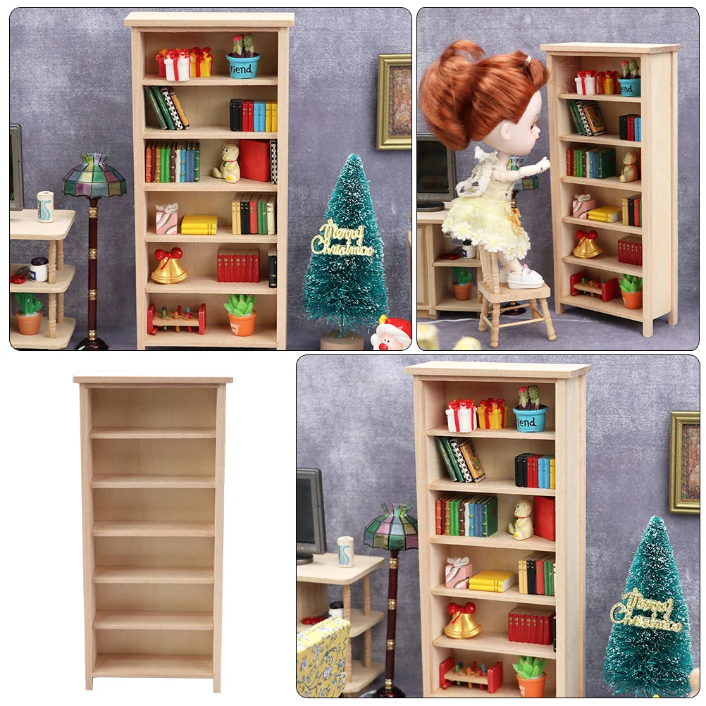 Role Pretend Playset Toy House Model Storage Shelves Miniature Wooden ...