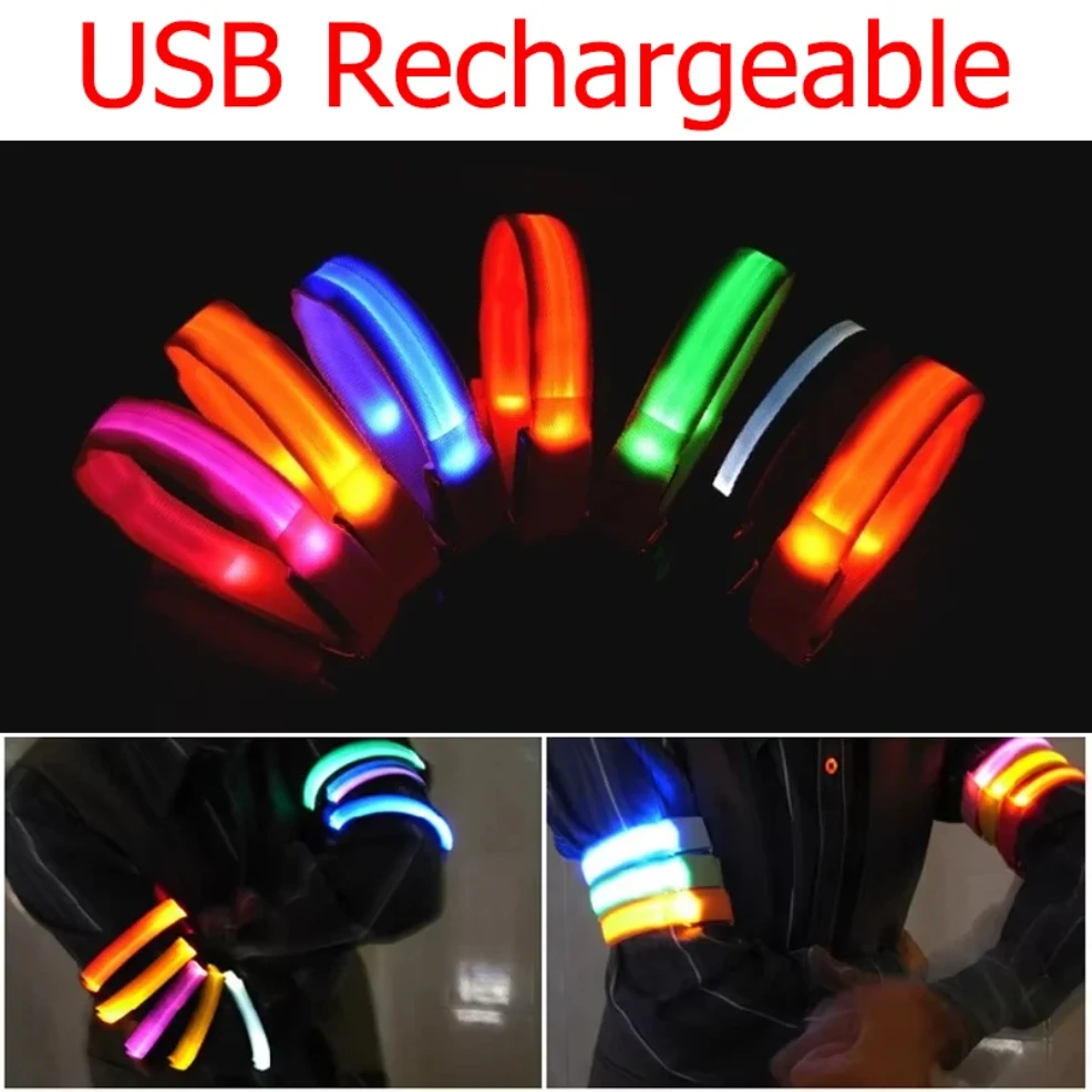Outdoor Night Running Armband USB Rechargeable LED Light Sports Safety ...
