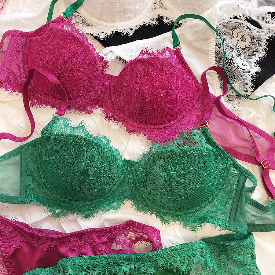 Women Lace Embroidery Underwear Set Sexy Push Up Bra Set French