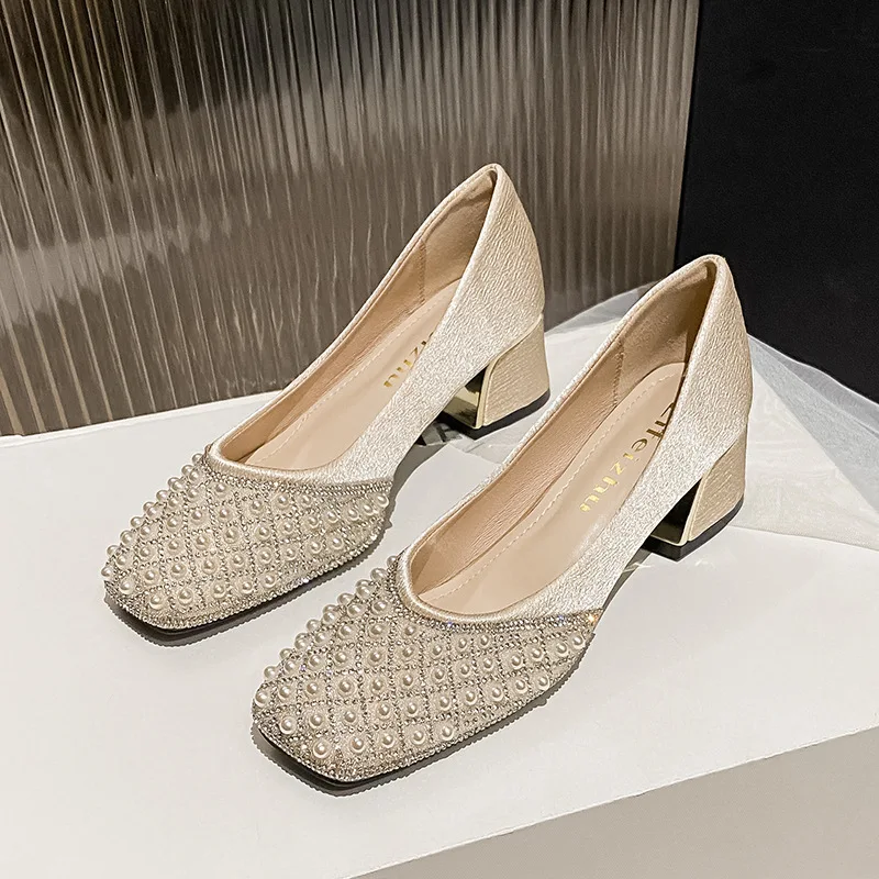 Big-Size-35-43-Women-Pumps-Med-Heel-Square-Toe-Office-Lady-Shoes-Pearls ...