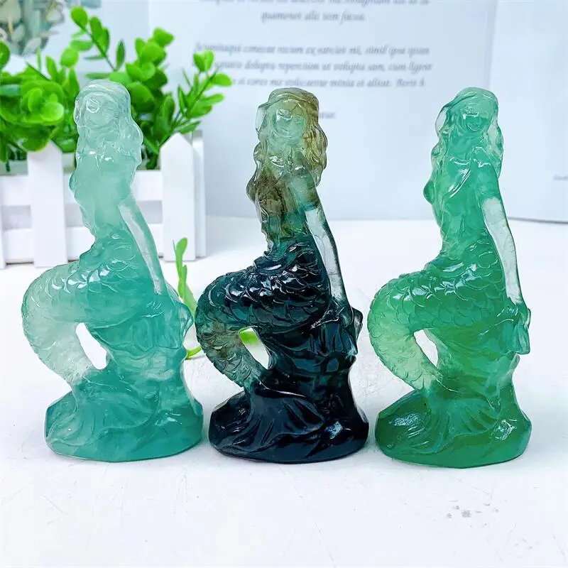 12CM-Natural-Fluorite-Mermaid-Statue-Healing-Crystal-Carving-Feng-Shui ...