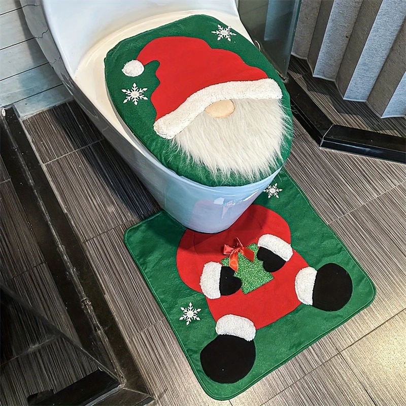 Santa Toilet Seat Cover Set 2PC, Christmas Bathroom Decor Santa on The ...