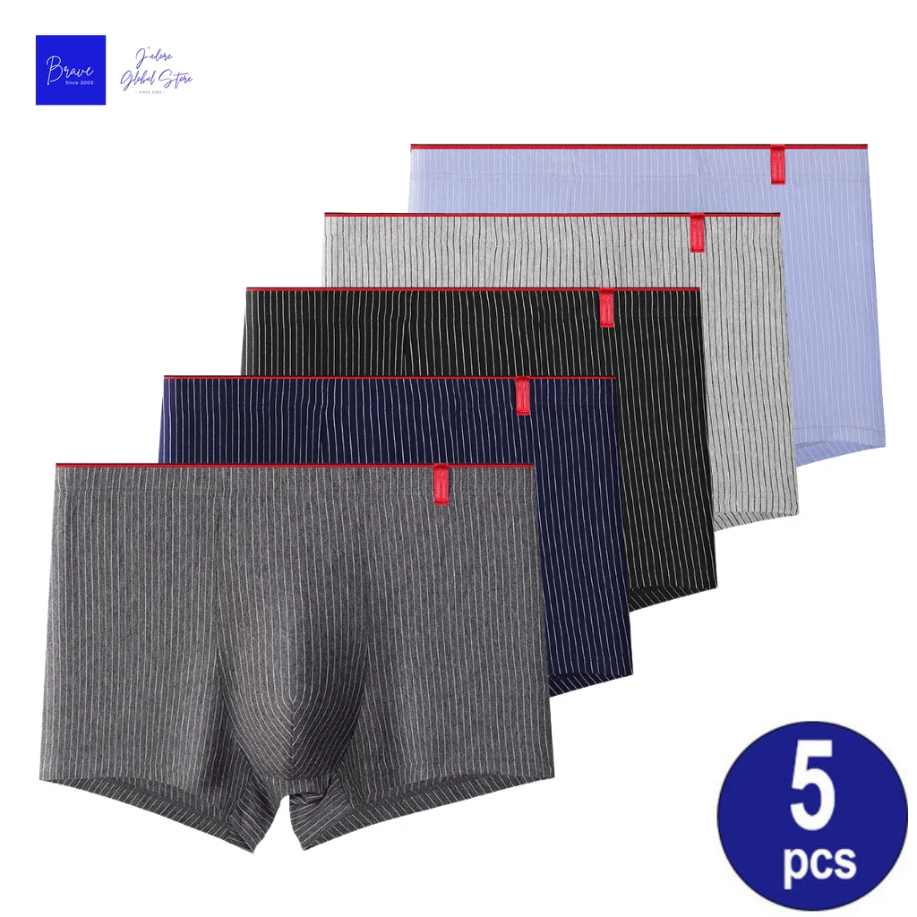 5Pcs Mens Boxer Shorts Algodão Sólidos Stripped Set Pacote Homme Cuecas ...