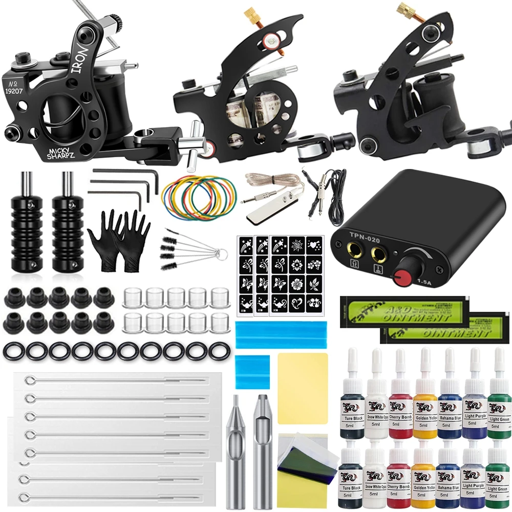 Complete-Tattoo-Kits-Coil-Tattoo-Machine-Gun-With-Tattoo-Power-Supply ...