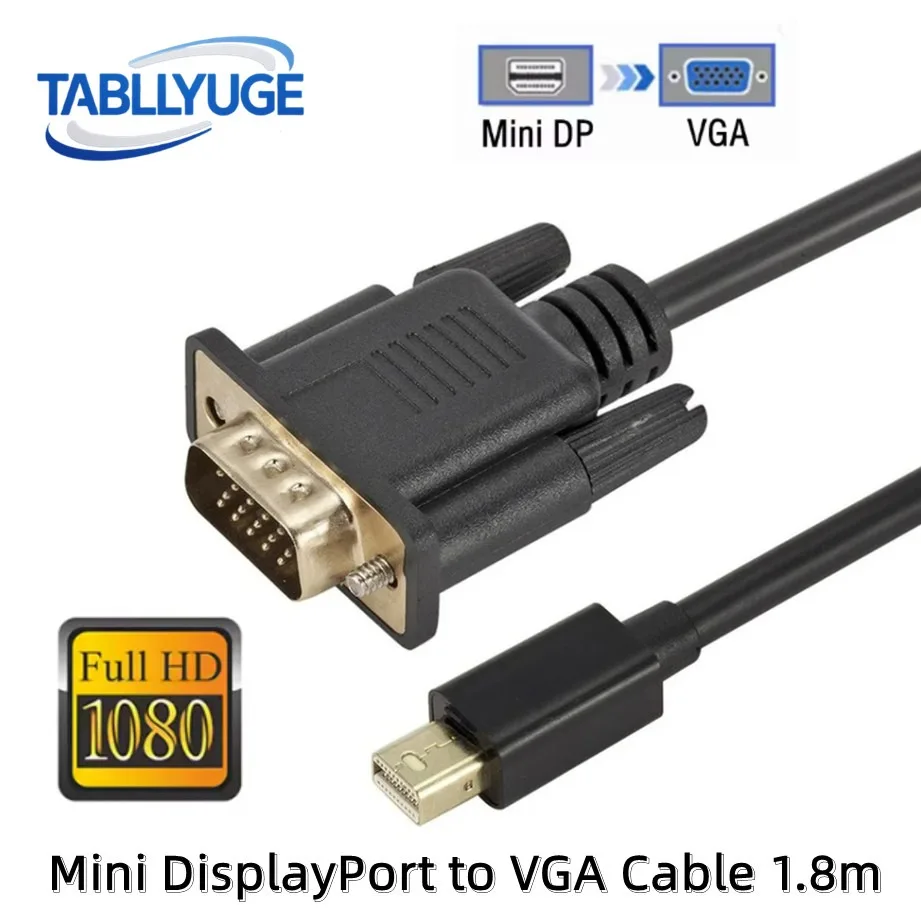 1.8M Mini DP to VGA Adapter Cable 1080p Mini DP To VGA Cable DP Male to ...