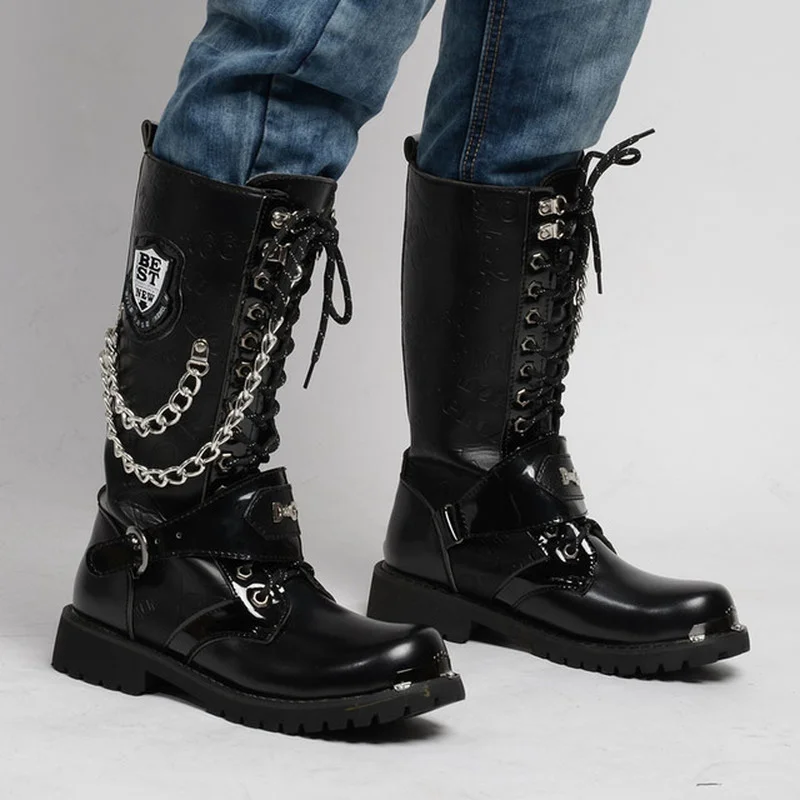Homens Moda Botas De Motocicleta Mid calf Botas De Combate Militar ...