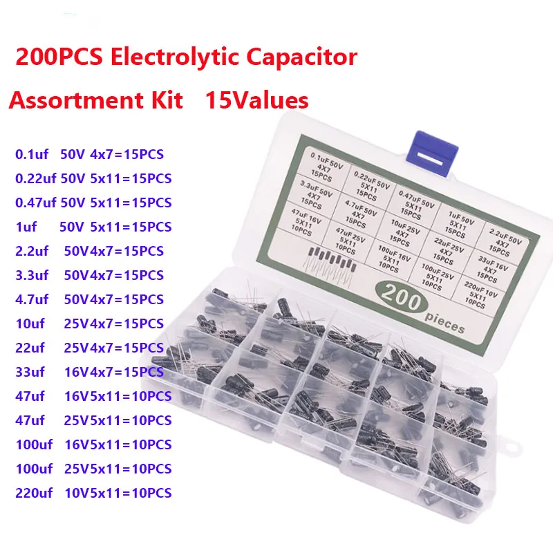200pcs-lot-Electrolytic-Capacitor-Assortment-Kit-Radial-Capacitors-Set ...