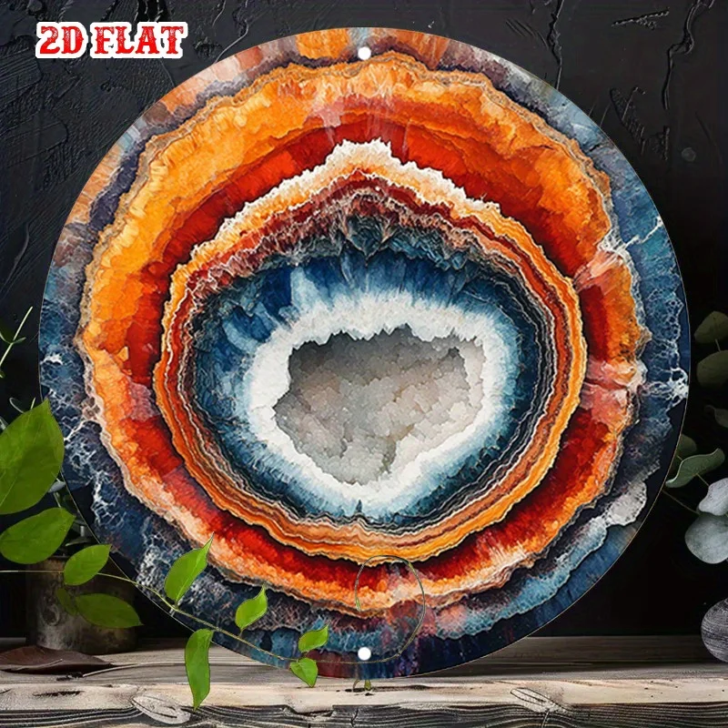 Metal Wall Art, Retro Crystal-Inspired 2D Round Disk Wall Decor ...